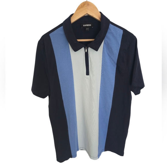 Express | Shirts | Express Mens Stretch Zip Polo Shirt Blue G Stripes ...